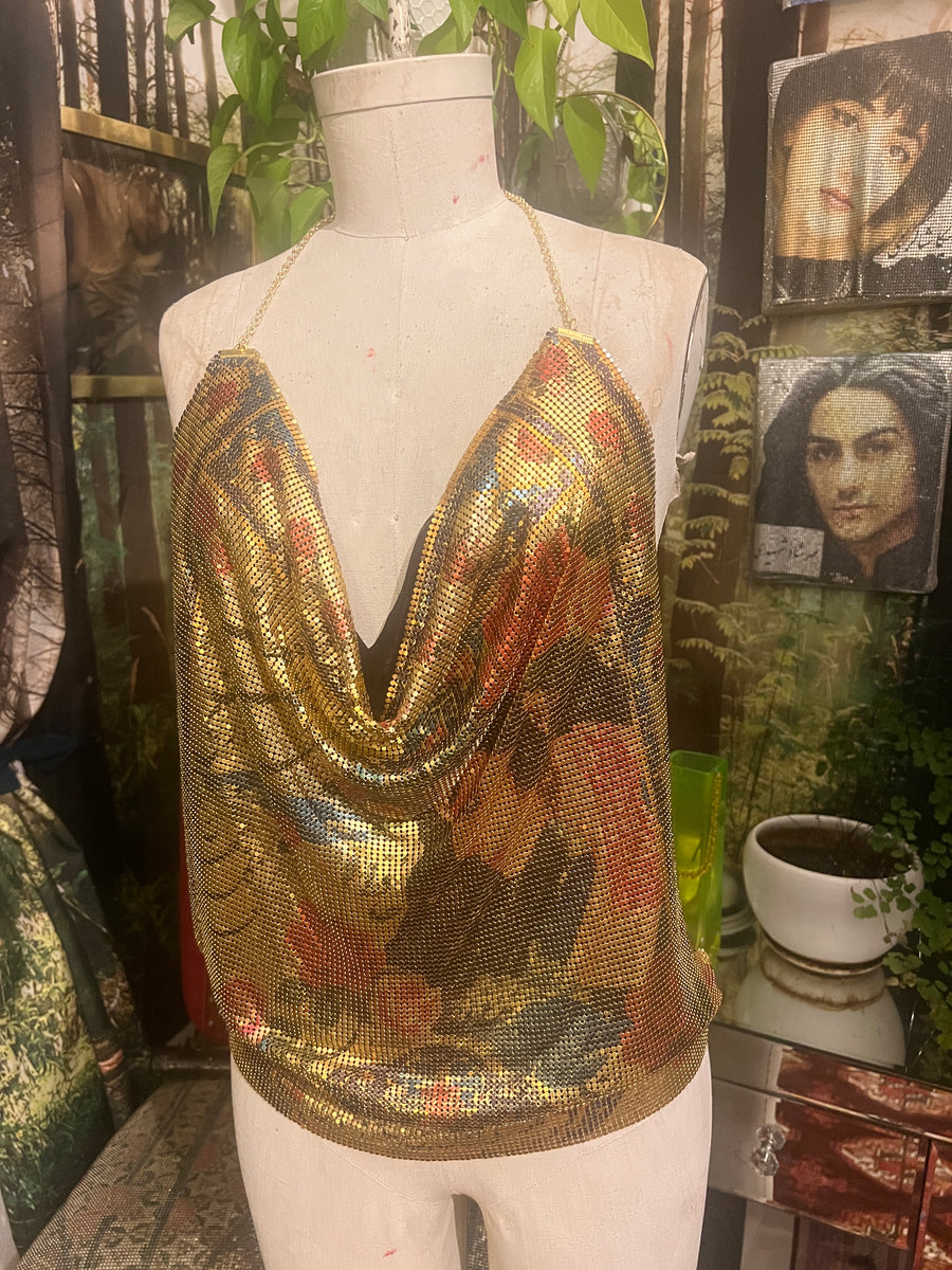 Roses and Hafez Metal Mesh Drape Halter Top – Hushidar Mortezaie